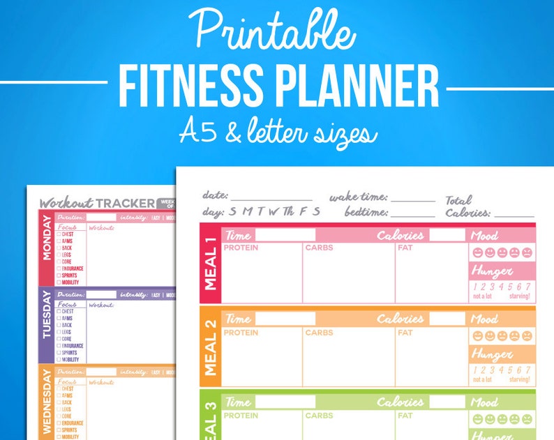 Printable Fitness Planner: Workout & Nutrition Tracker (A5, Letter ...