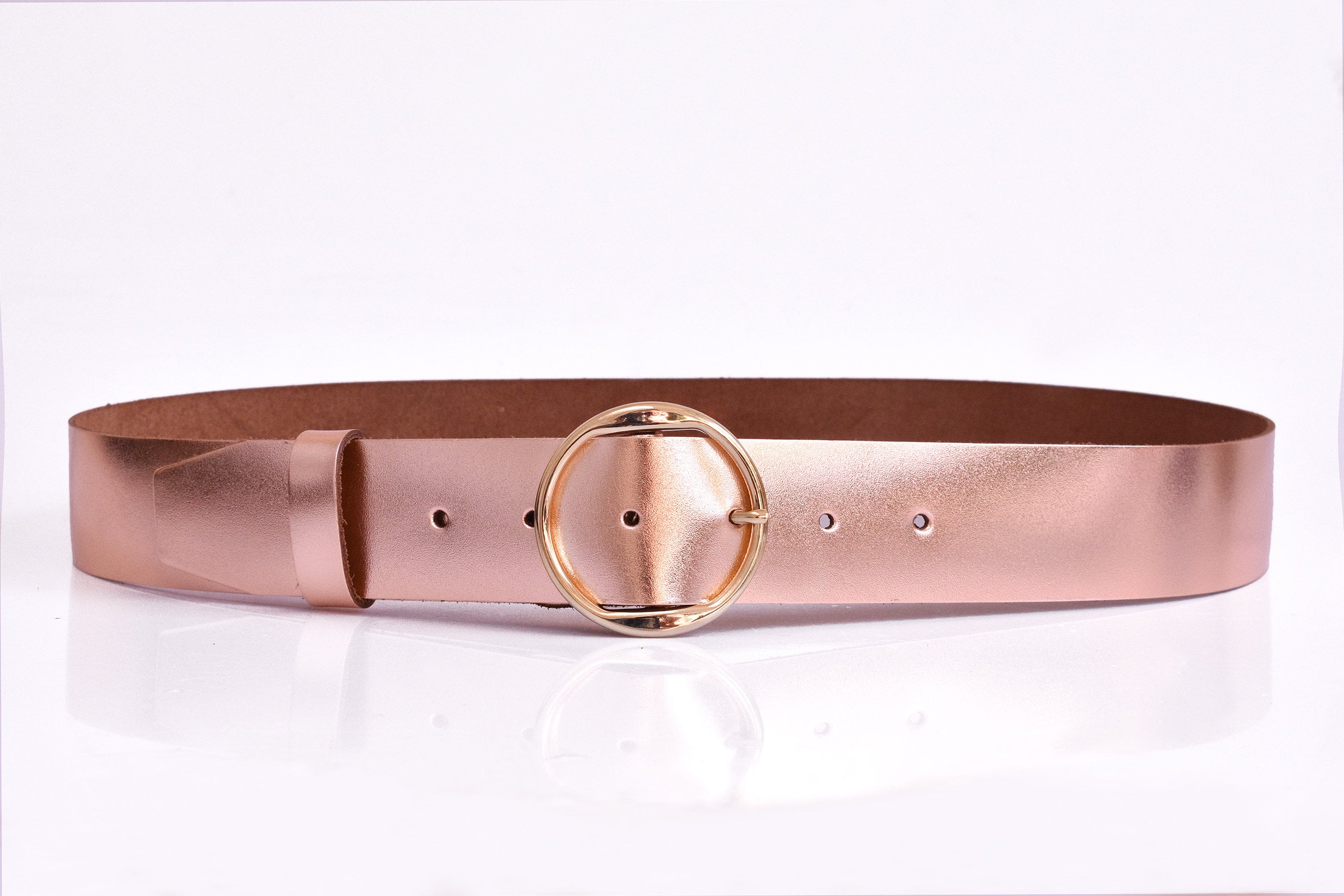 Handmade Leather Belt: Rose Gold, Round Buckle, Genuine Cowhide - Etsy
