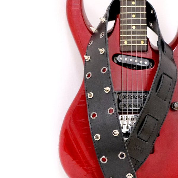 Leather Spiked Guitar Strap - Etsy