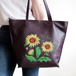 Personalized Large Tote Bag With Zipper, Leather Tote Bag, Purple Tote ...