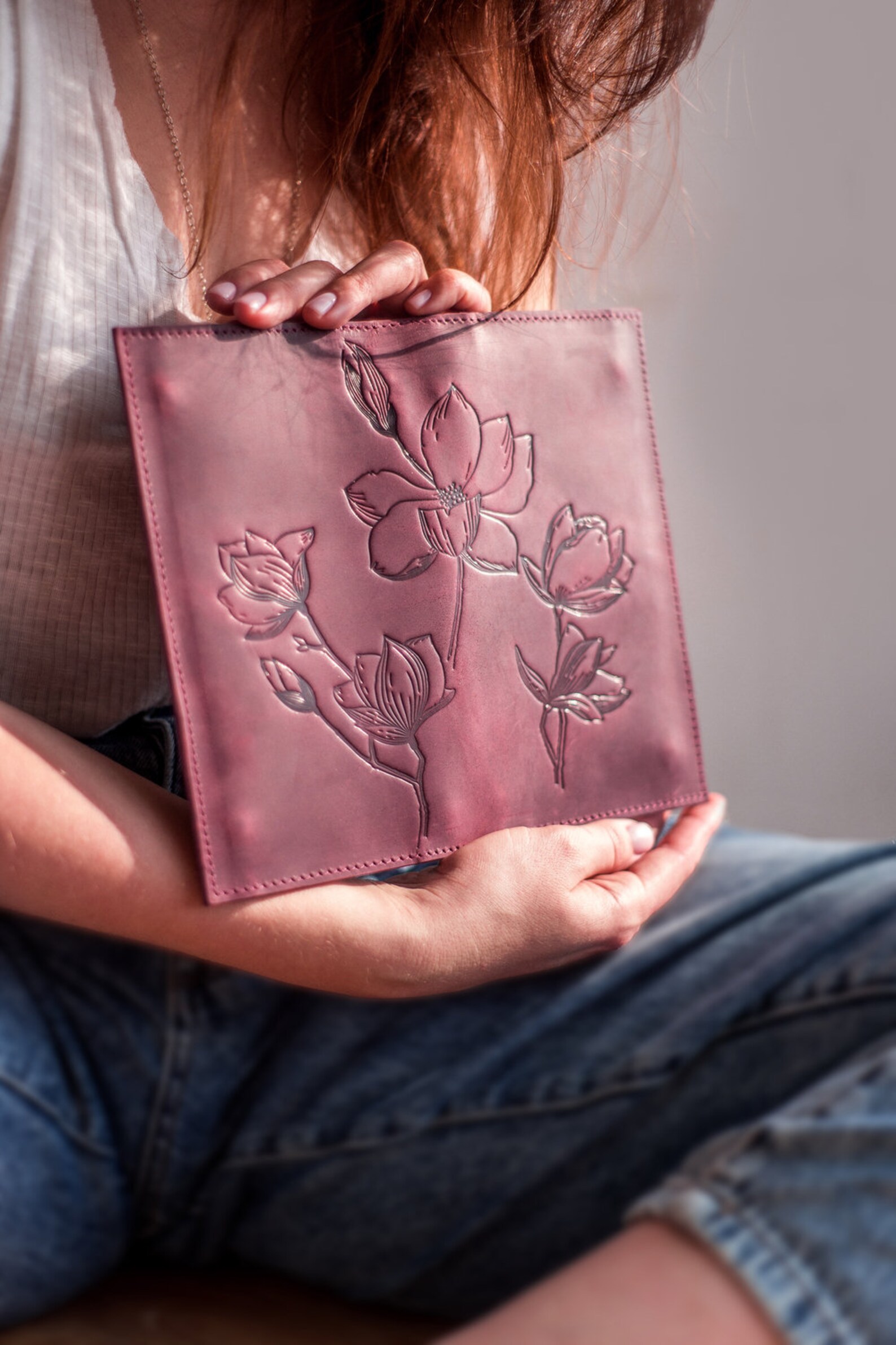 Personalized Unique Leather Emboss Floral Boho Long Credit | Etsy