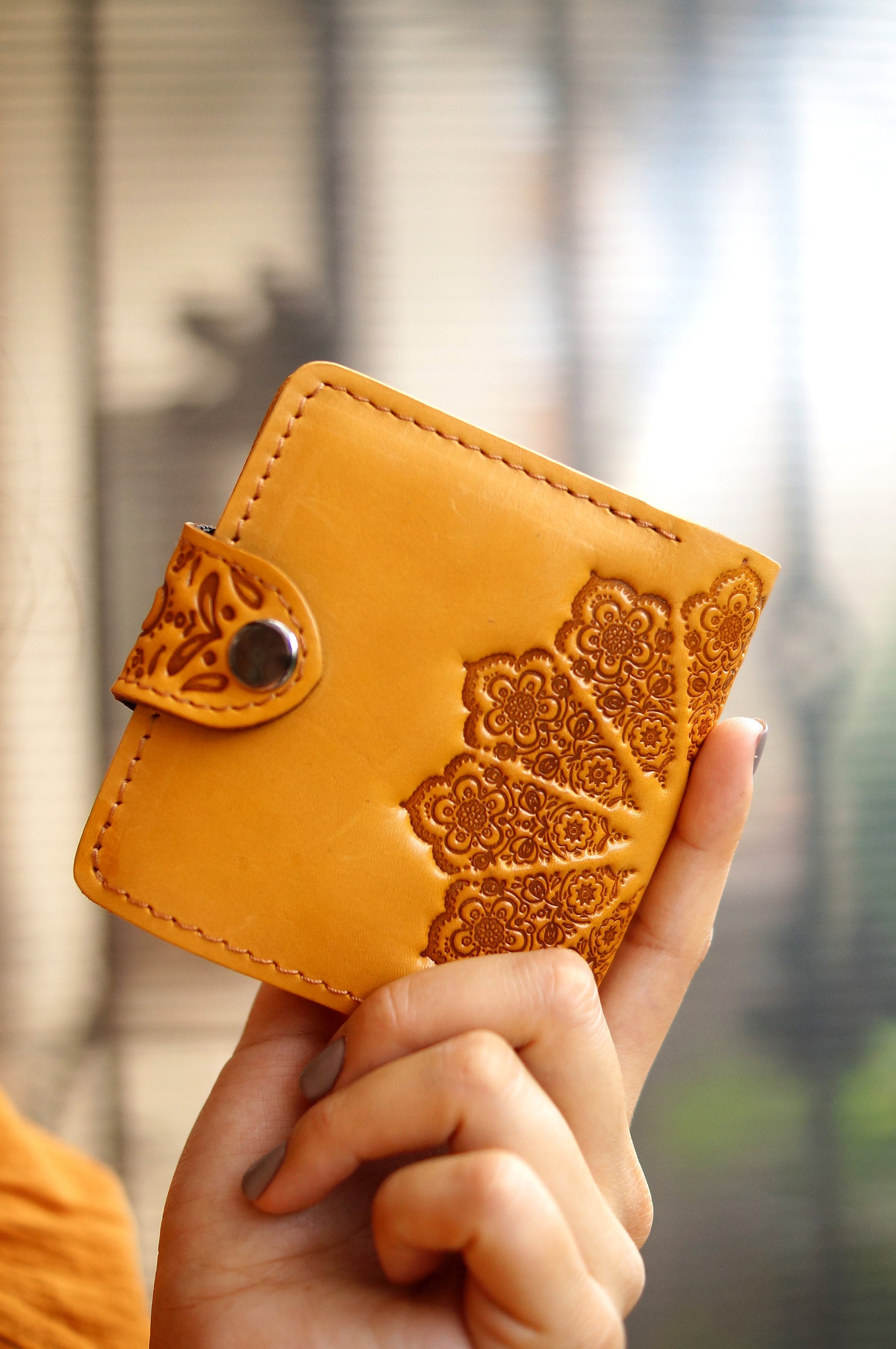 Personalized Embossed Pattern Wallet Sun Real Leather Womens | Etsy