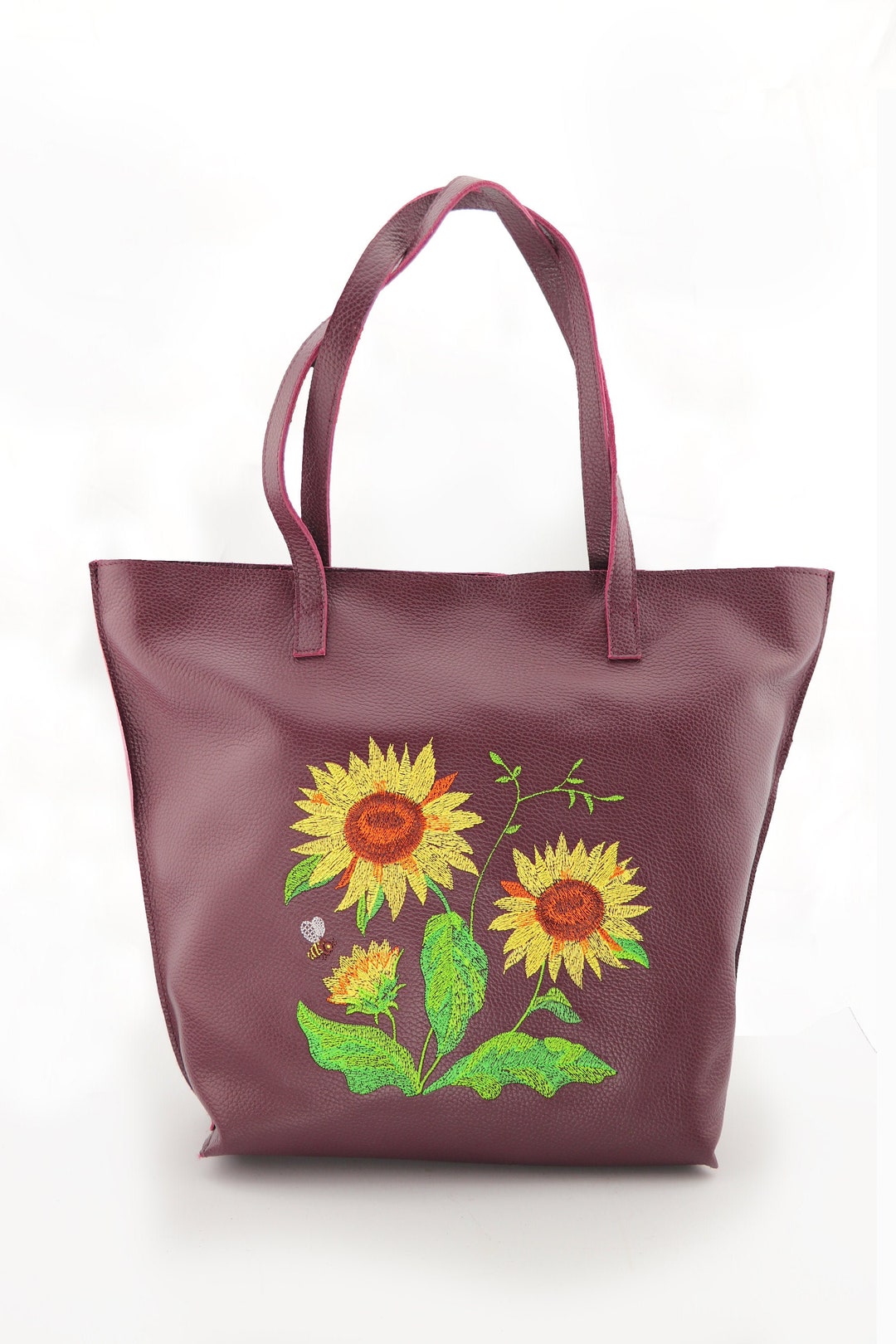 Personalized Large Tote Bag With Zipper, Leather Tote Bag, Purple Tote ...