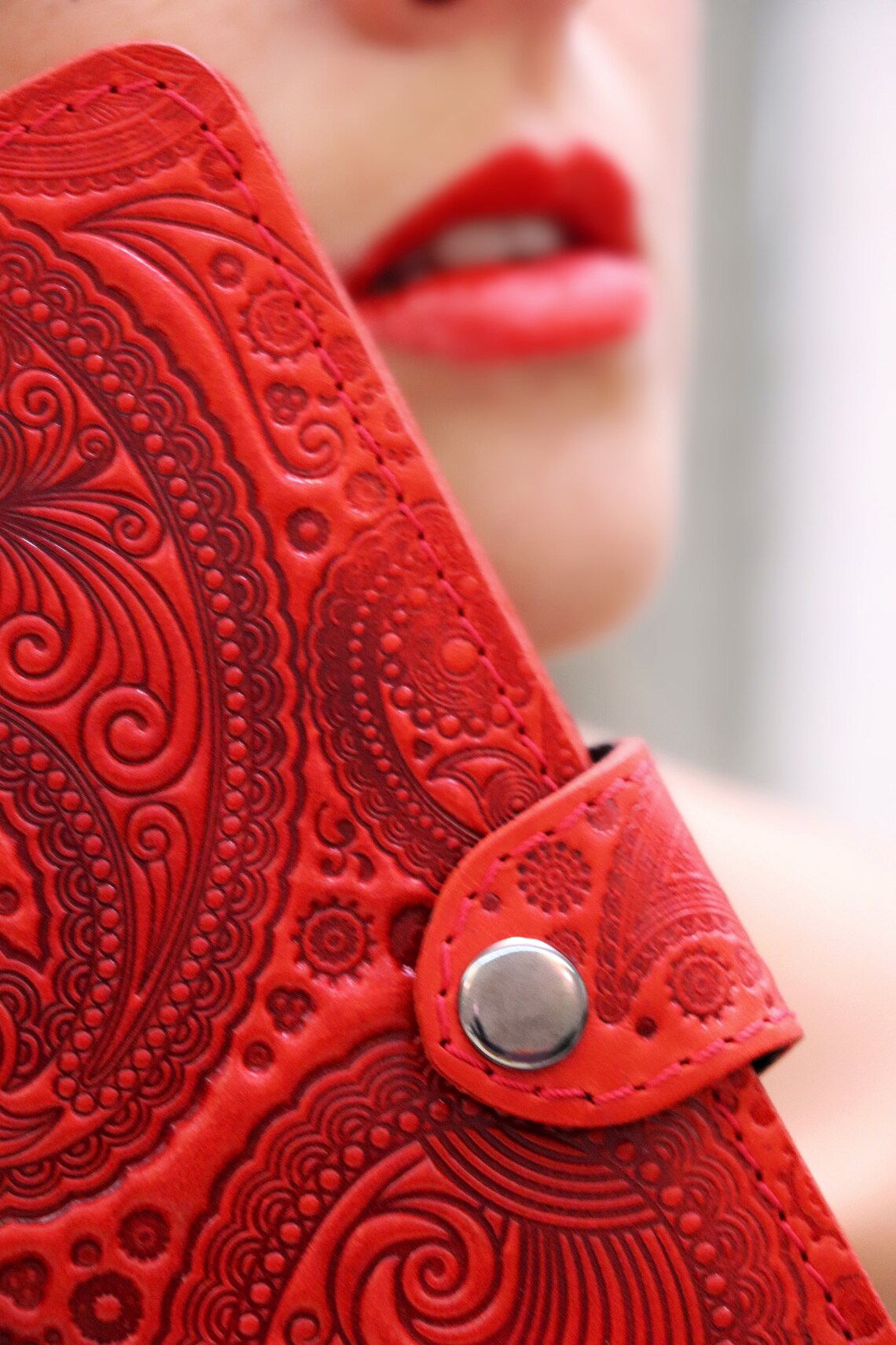 Personalized Unique Red Paisley Wallet Leather Bifold Long Handmade ...