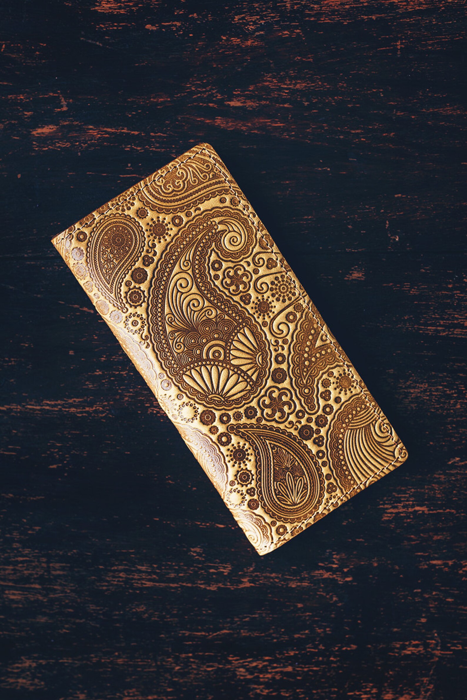 Personalized Unique Leather Wallet With Paisley Pattern Emboss | Etsy