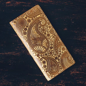 Personalized Unique Leather Wallet With Paisley Pattern Emboss Embossed ...