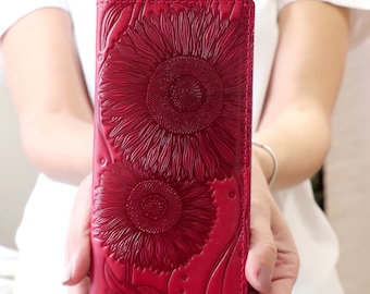 Personalized Unique Red Sunflower Leather Wallet Big College | Etsy