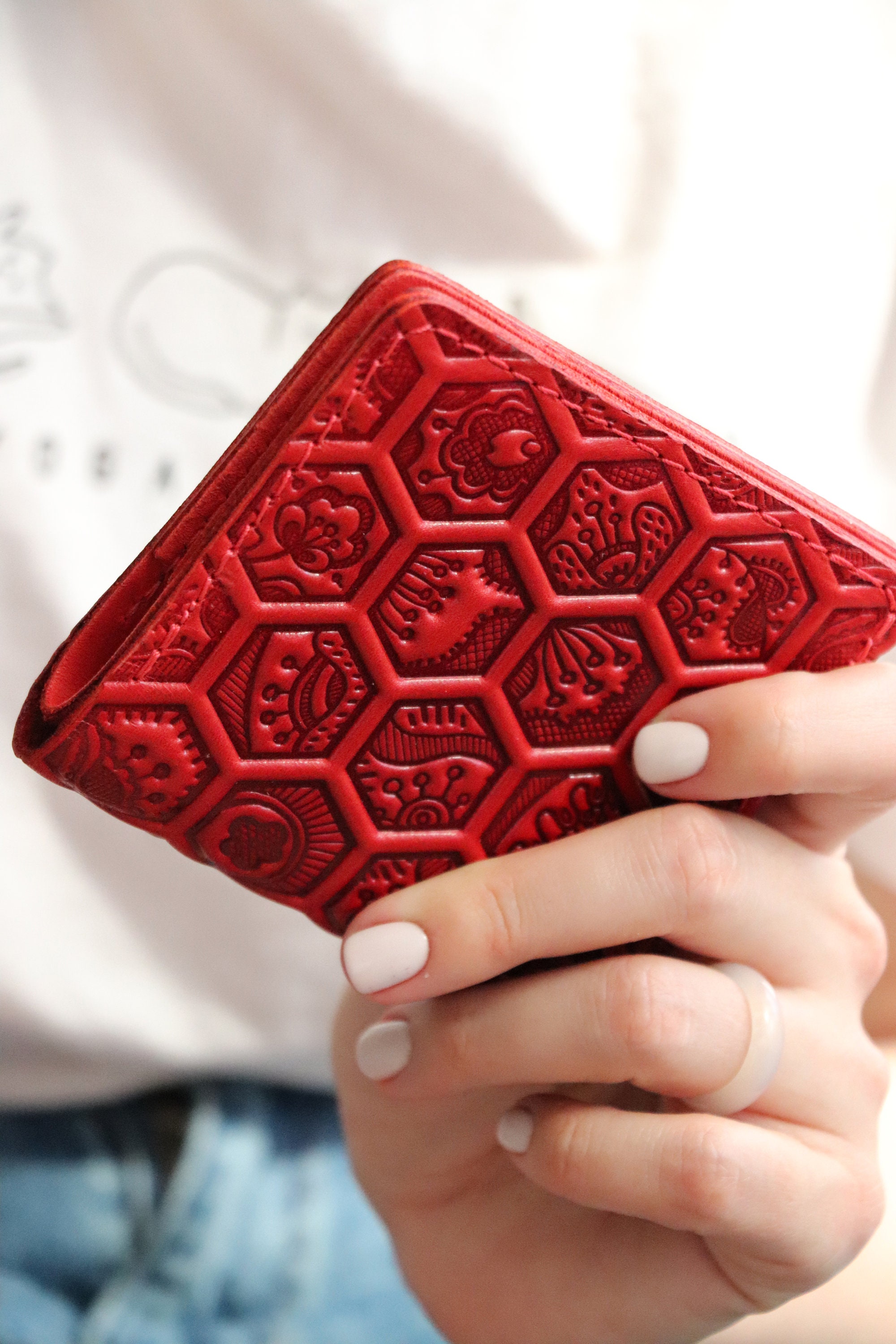 Personalized Leather Red Mini Slim Wallet Women Bifold Credit Etsy