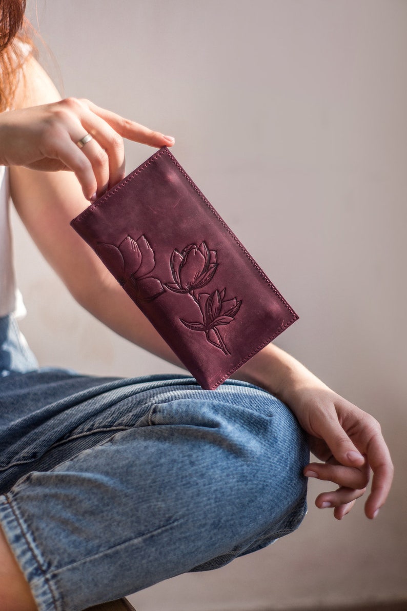 Personalized Unique Leather Emboss Floral Boho Long Credit - Etsy