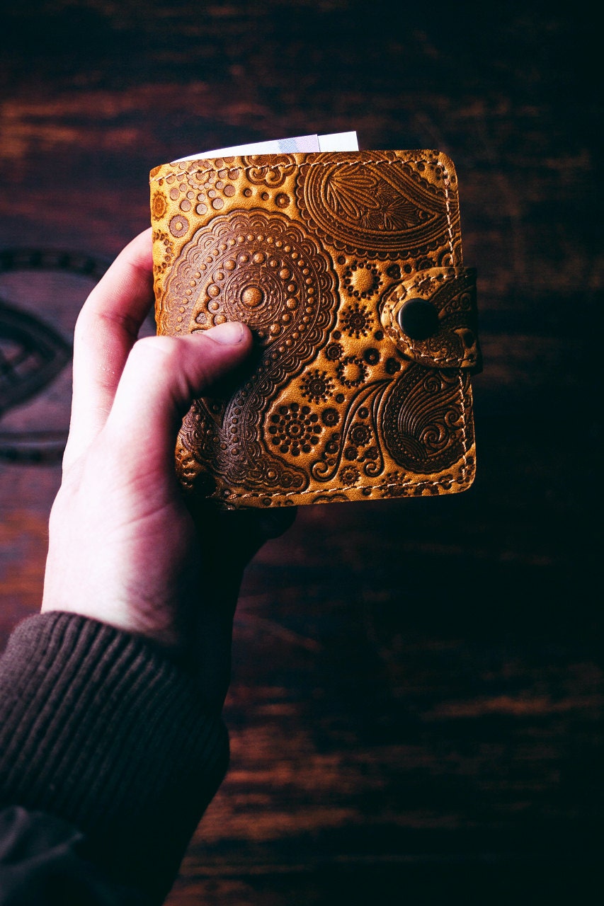 Personalized Unique Yellow Paisley Embossed Pattern Leather - Etsy