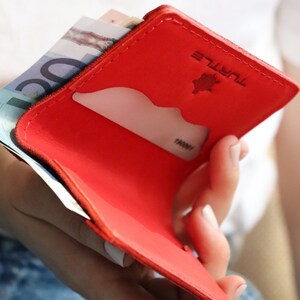 Personalized Leather Red Mini Slim Wallet Women Bifold Credit Card Case ...