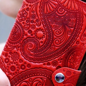 Personalized Unique Red Paisley Wallet Leather Bifold Long Handmade ...