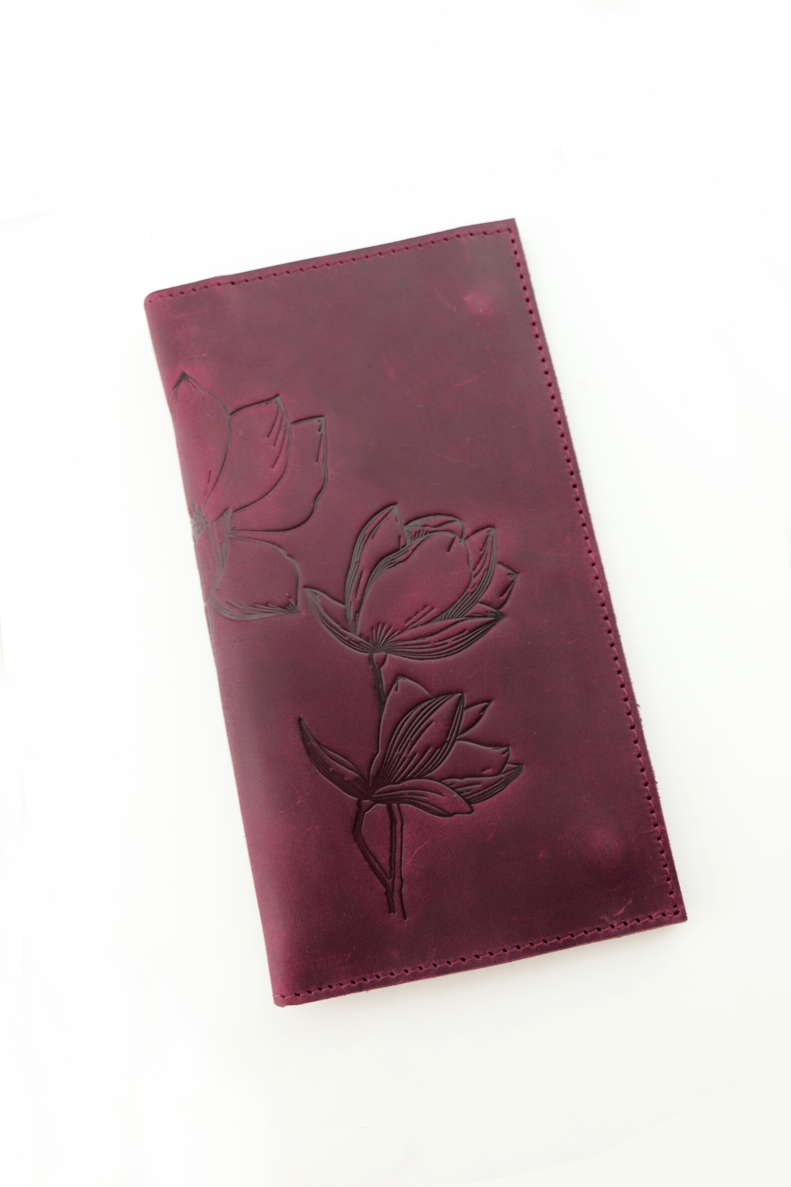 Personalized Unique Leather Emboss Floral Boho Long Credit | Etsy