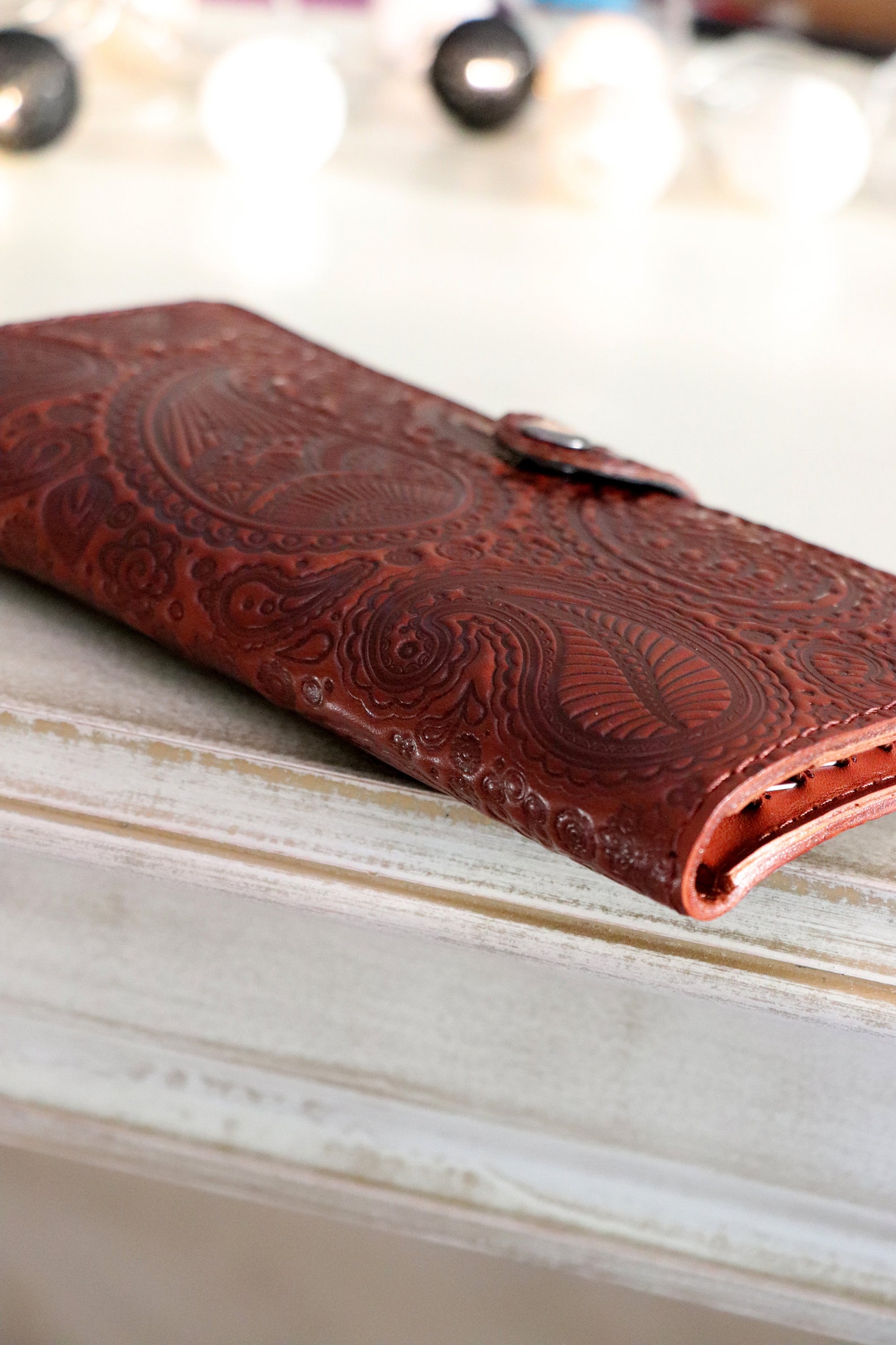 Personalized Unique Paisley Embossed Pattern Leather Brown - Etsy