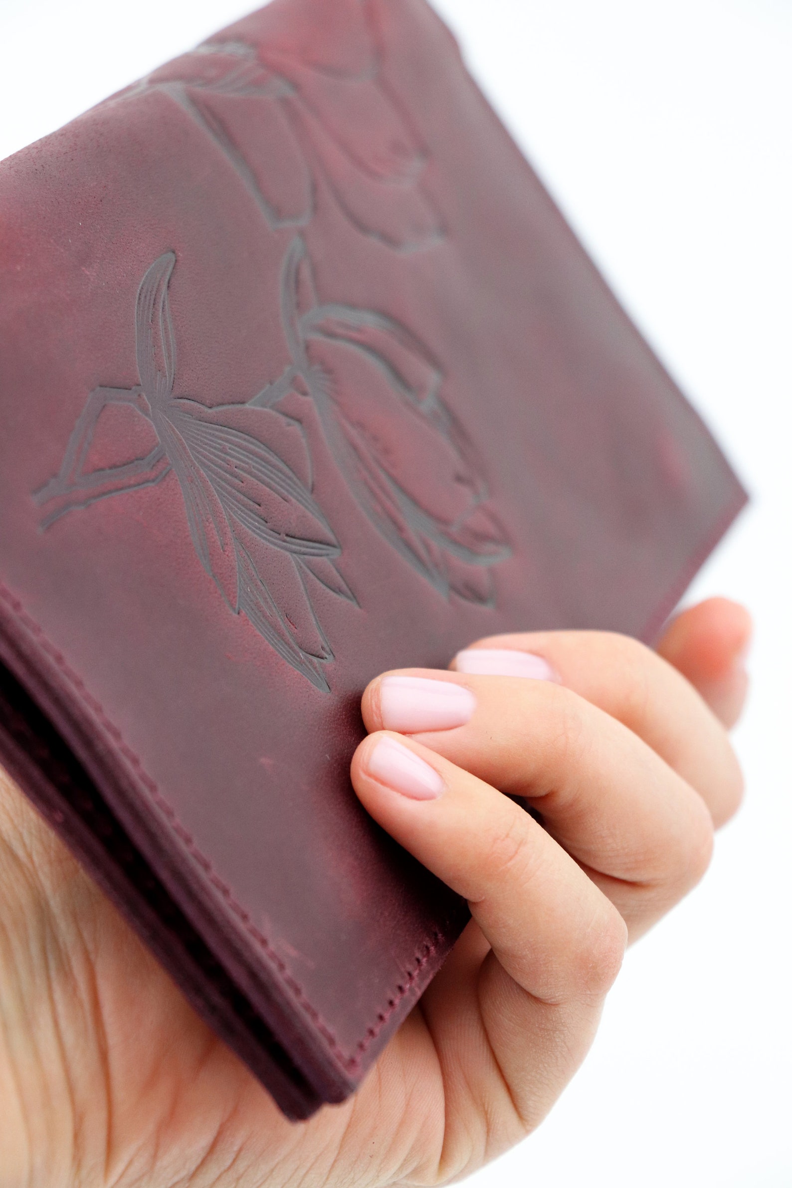 Personalized Unique Leather Emboss Floral Boho Long Credit | Etsy