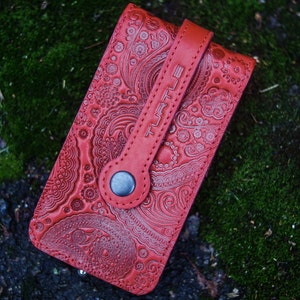 Red Leather Key Holder. Long Key Holder. Red Paisley Key Holder. Buta ...