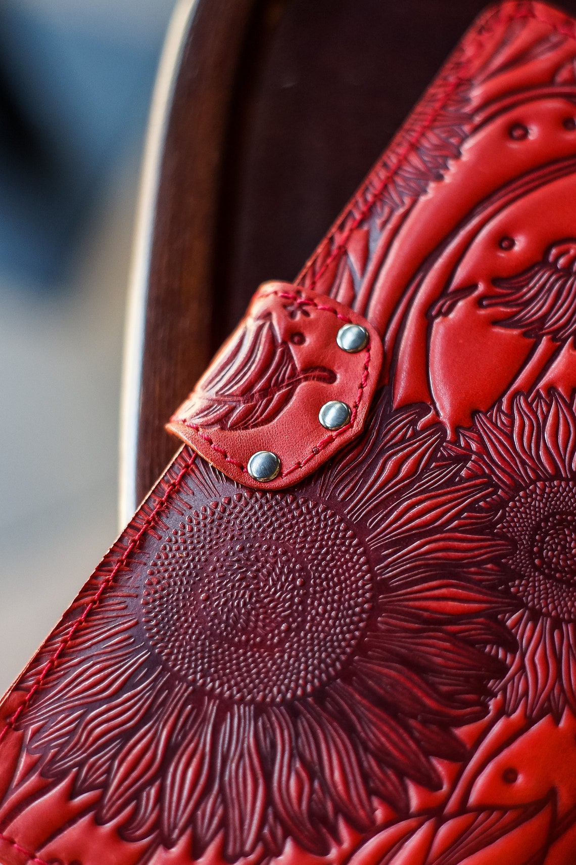 Personalized Unique Red Sunflower Leather Wallet Big College | Etsy