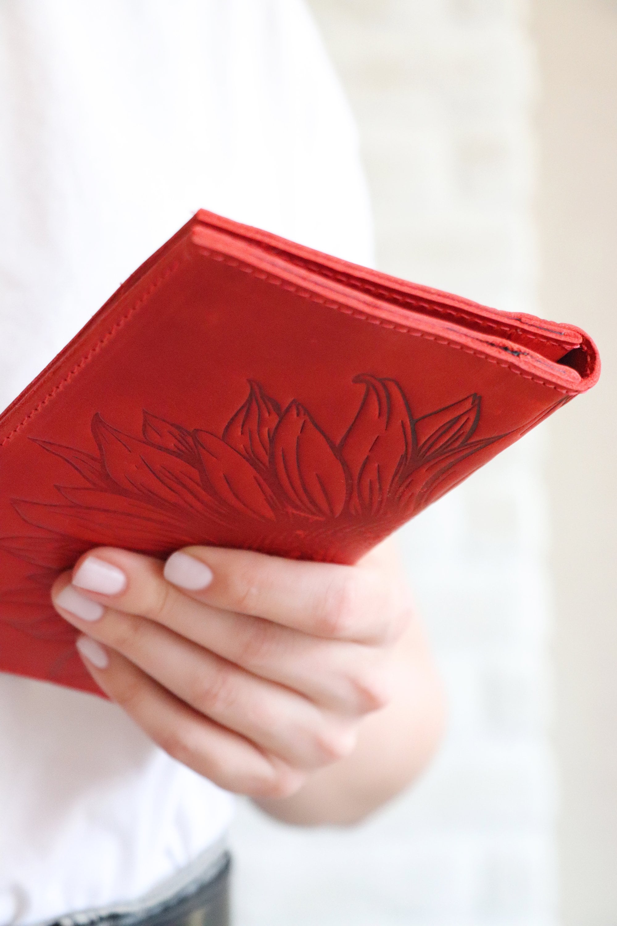 Personalized Red Wallet Full Grain Leather Wallet Cute | Etsy