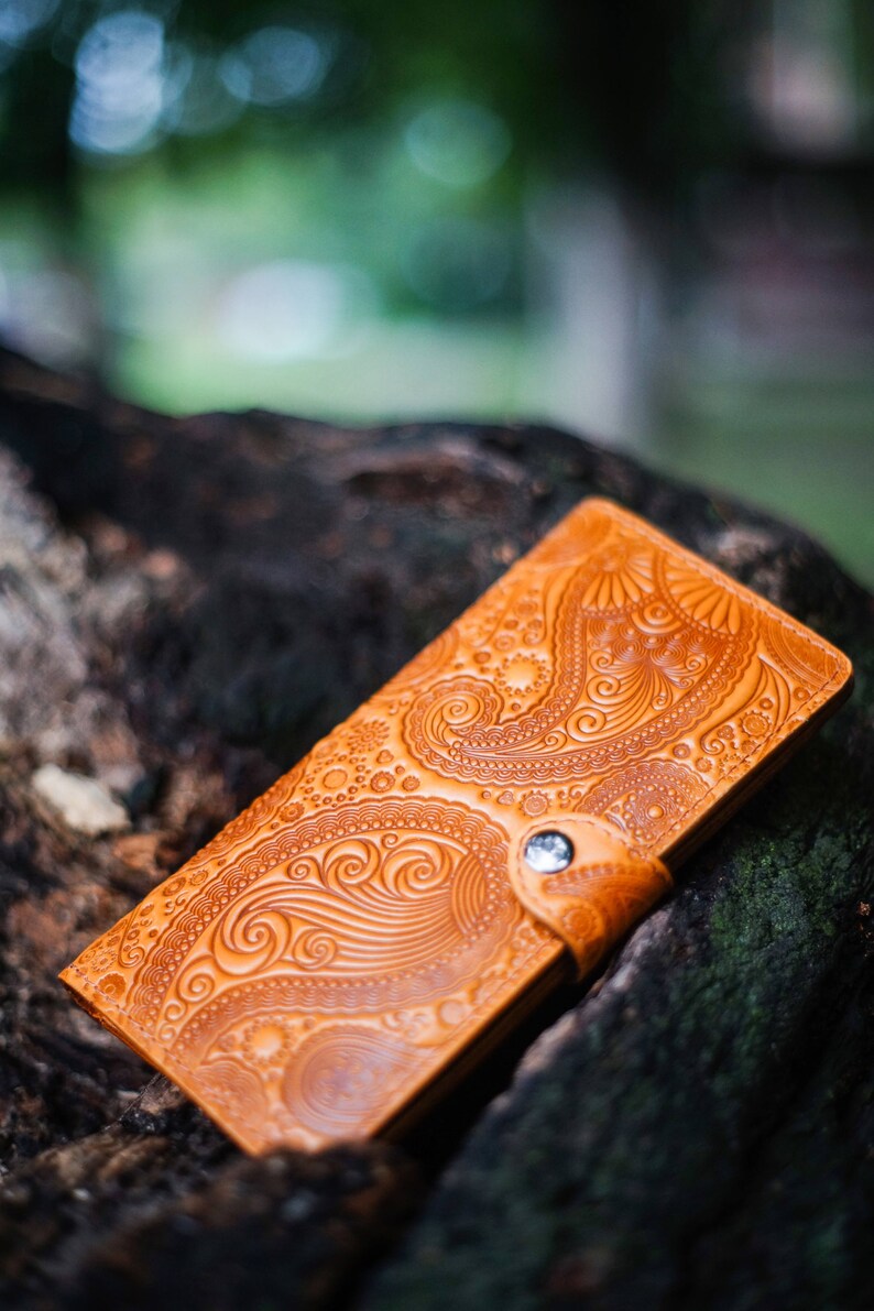 Personalized Unique Leather Wallet for Women Long Embossed Pattern ...