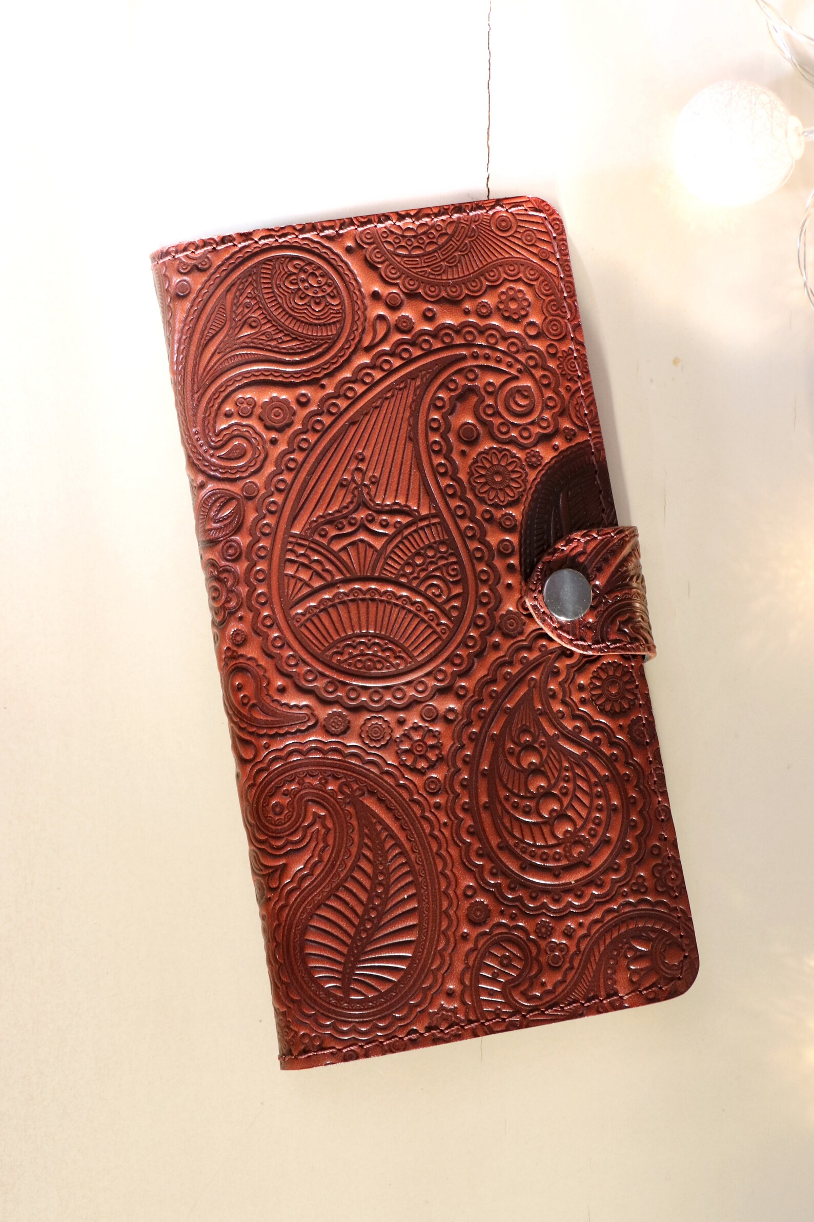 Personalized Unique Paisley Embossed Pattern Leather Brown - Etsy