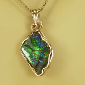 Ammolite Pendant, 14kt Gold Filled Wire Wrapped Pendant, Ammolite ...
