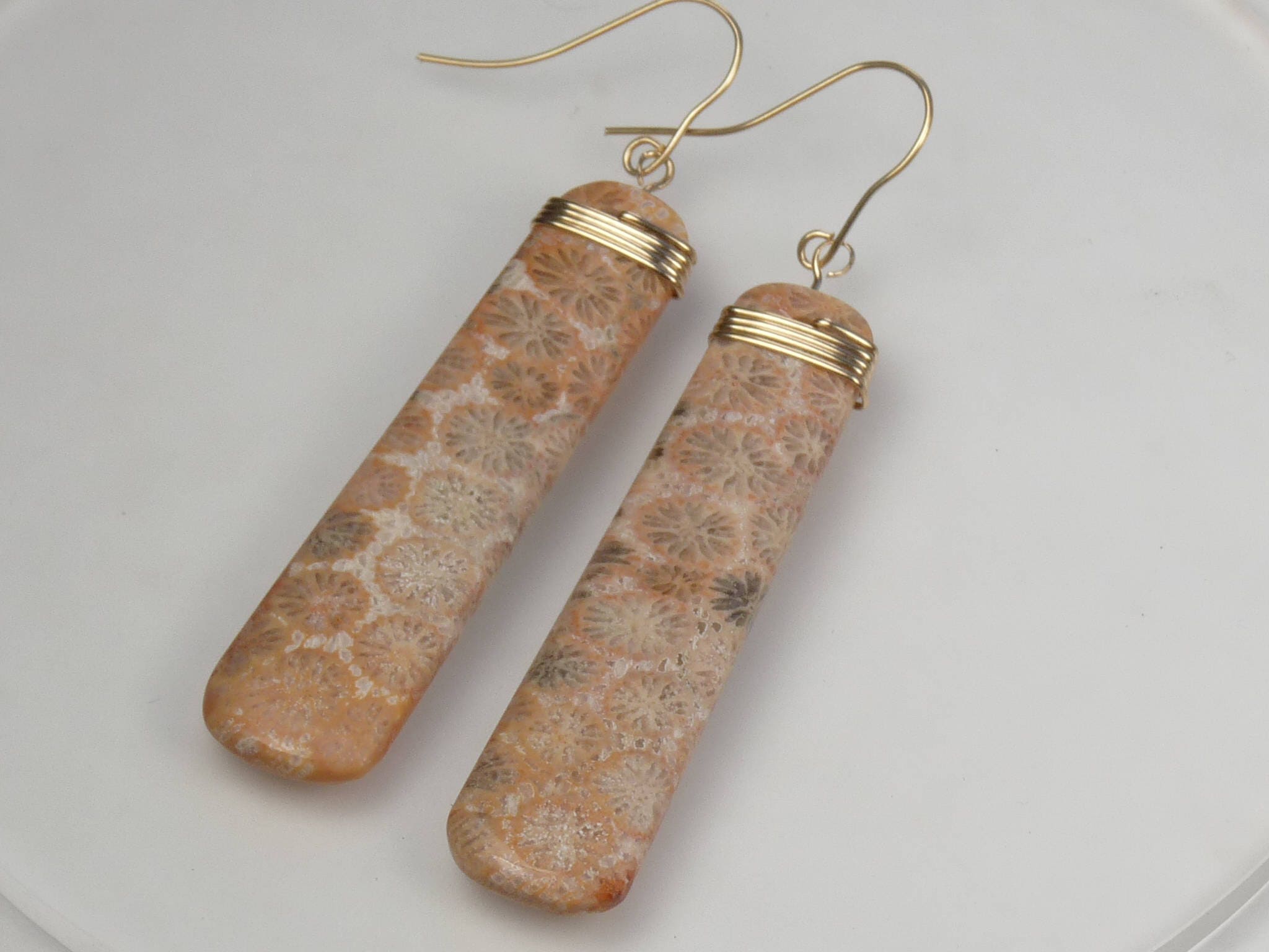 Fossil Coral Earrings 14K Gold Filled Wire Wrap Natural - Etsy