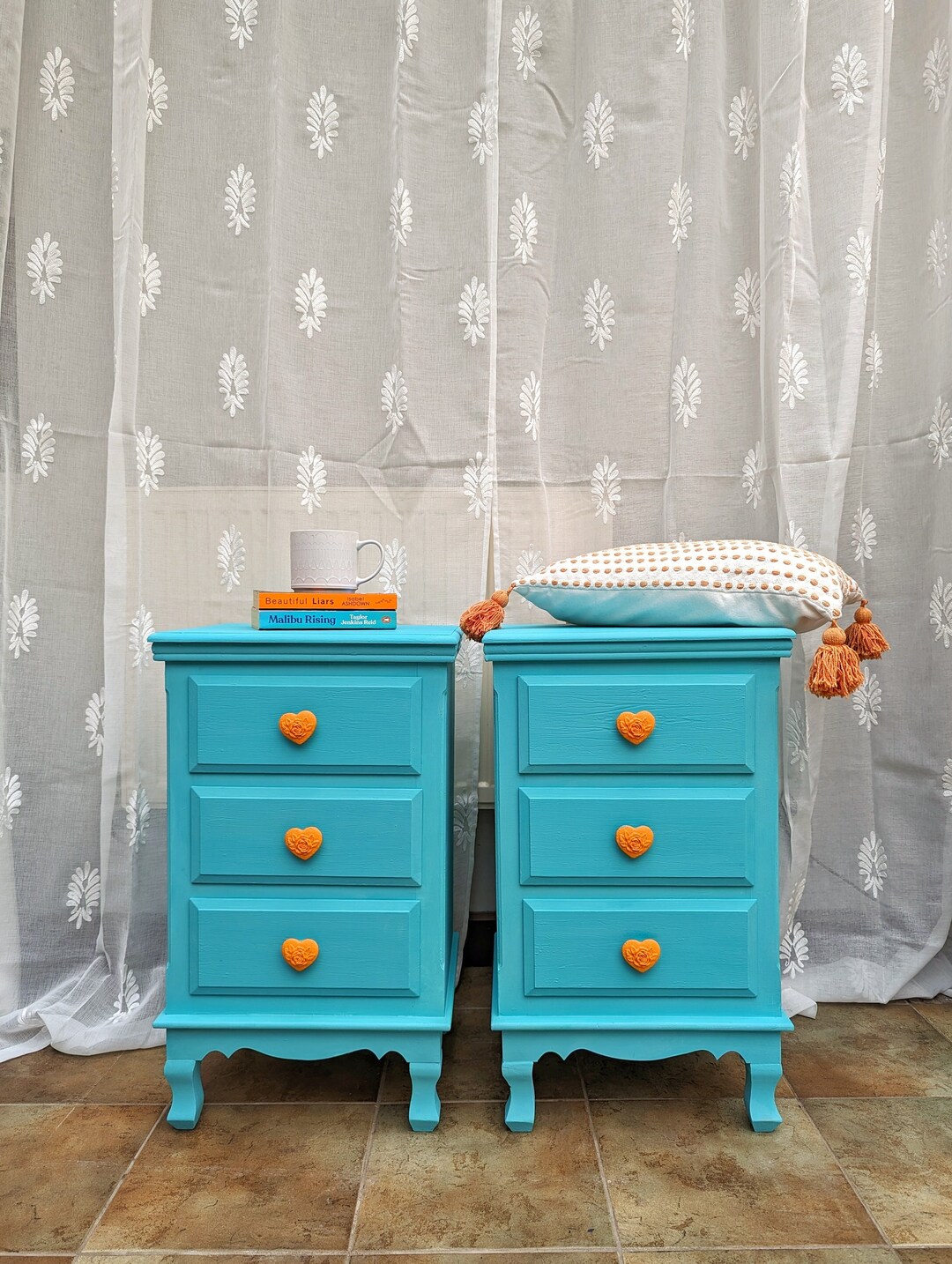 Turquoise and Orange Pair of Bedside Tables Nightstands - Etsy UK