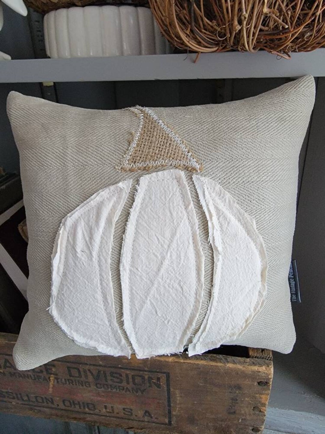 Antique European Grain Sack Pillow/ Sack & Burlap Pumpkin / 9.5"x9 ...