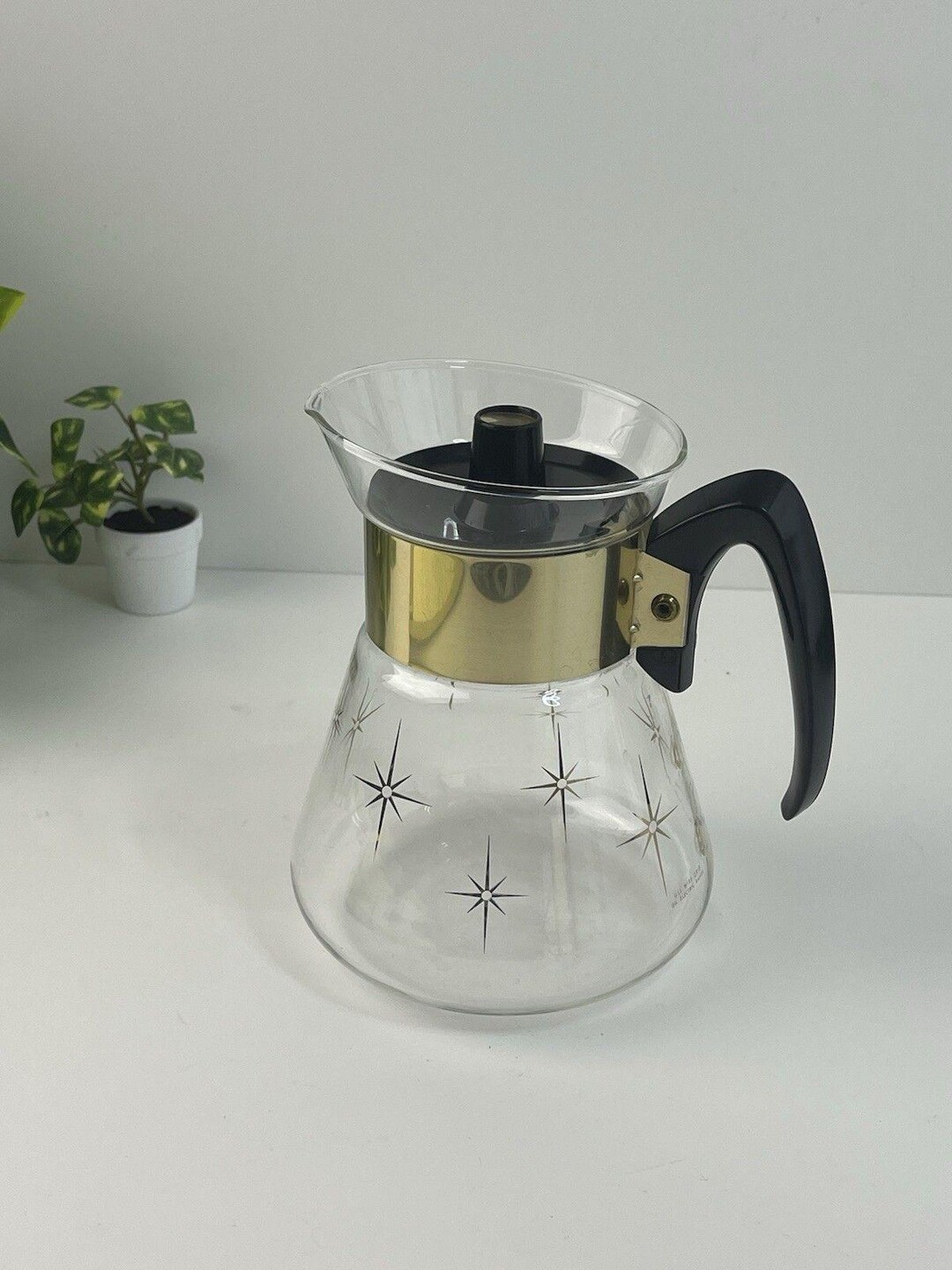 Corning Ware Coffee Carafe & Lid Glass Atomic Starburst Gold Star 4 Cup ...