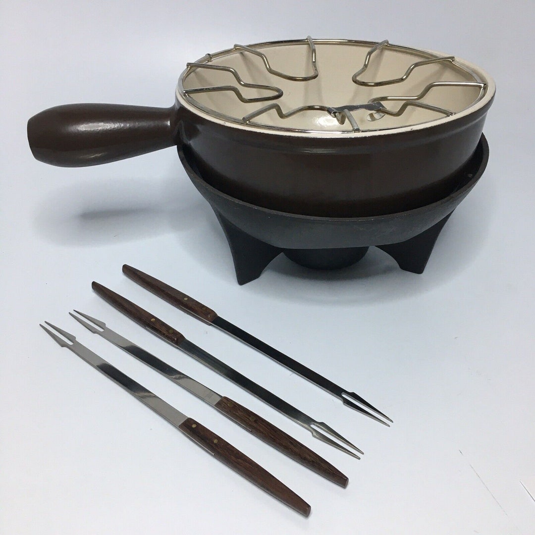 Vintage Le Creuset Fondue Pot Burner 4 Forks Brown Cast Iron - Etsy