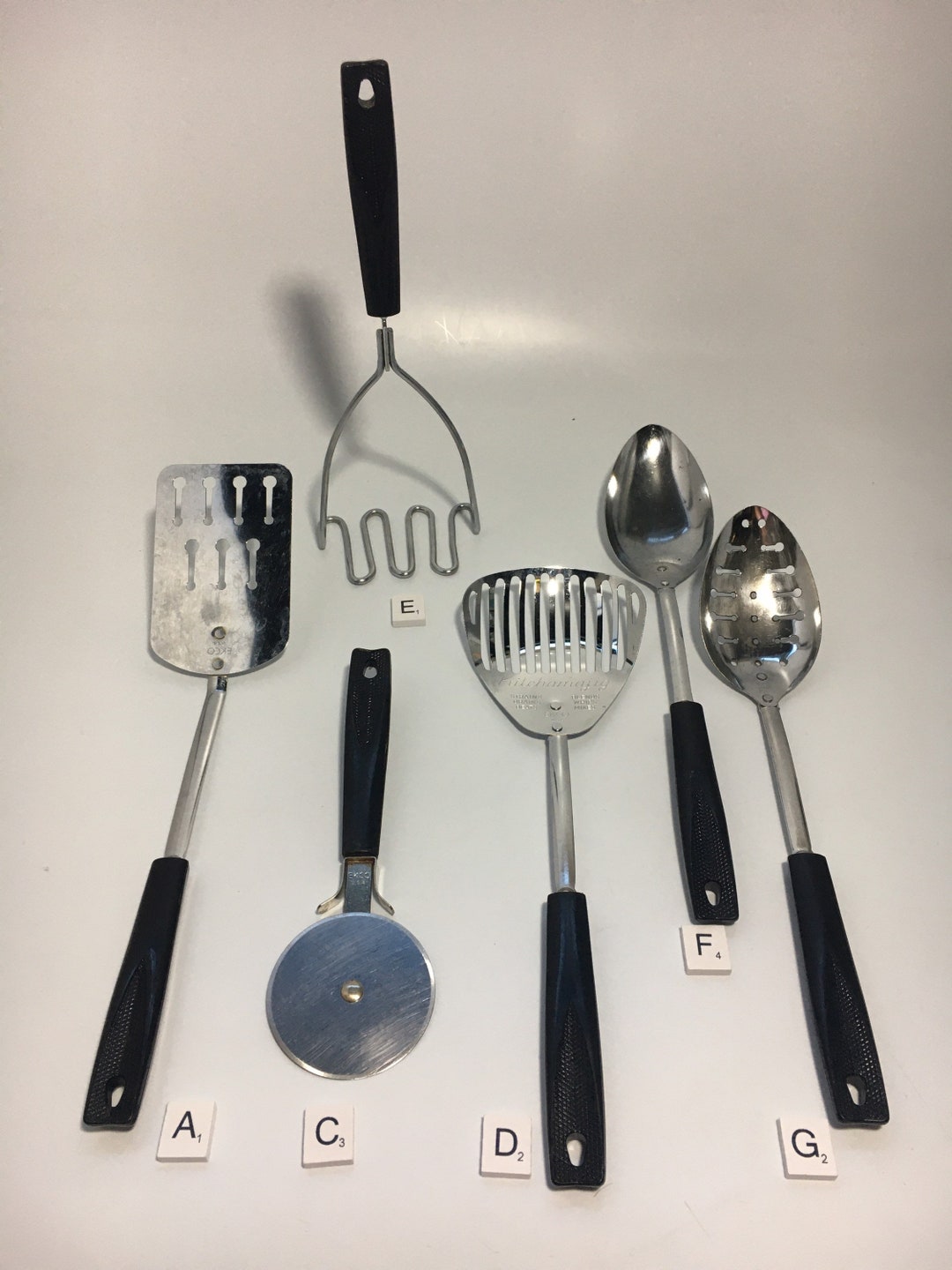 Ekco USA Kitchen Utensils Slotted Spoon Strainer Potato Masher Pizza ...