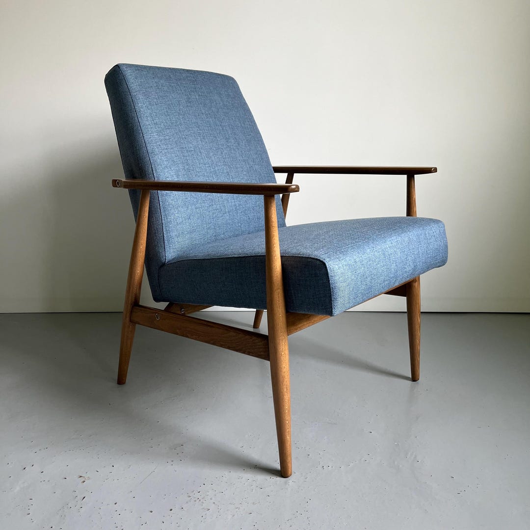 Restored Vintage Armchair: Mid-century Modern Blue Lounge Chair - Etsy UK