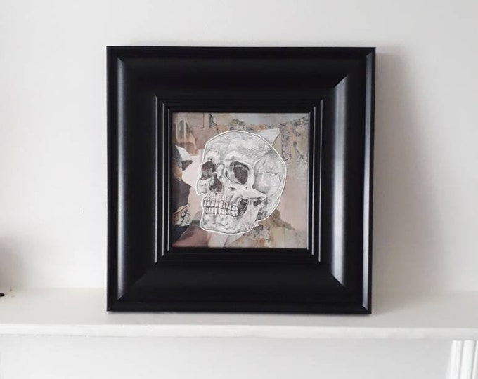 Human Skull Dotwork Drawing With Collage Background - Etsy