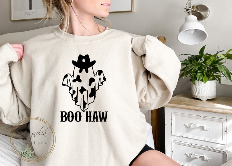 BOO HAW Ghost SVG Cow Print Ghost Halloween Western Svg - Etsy