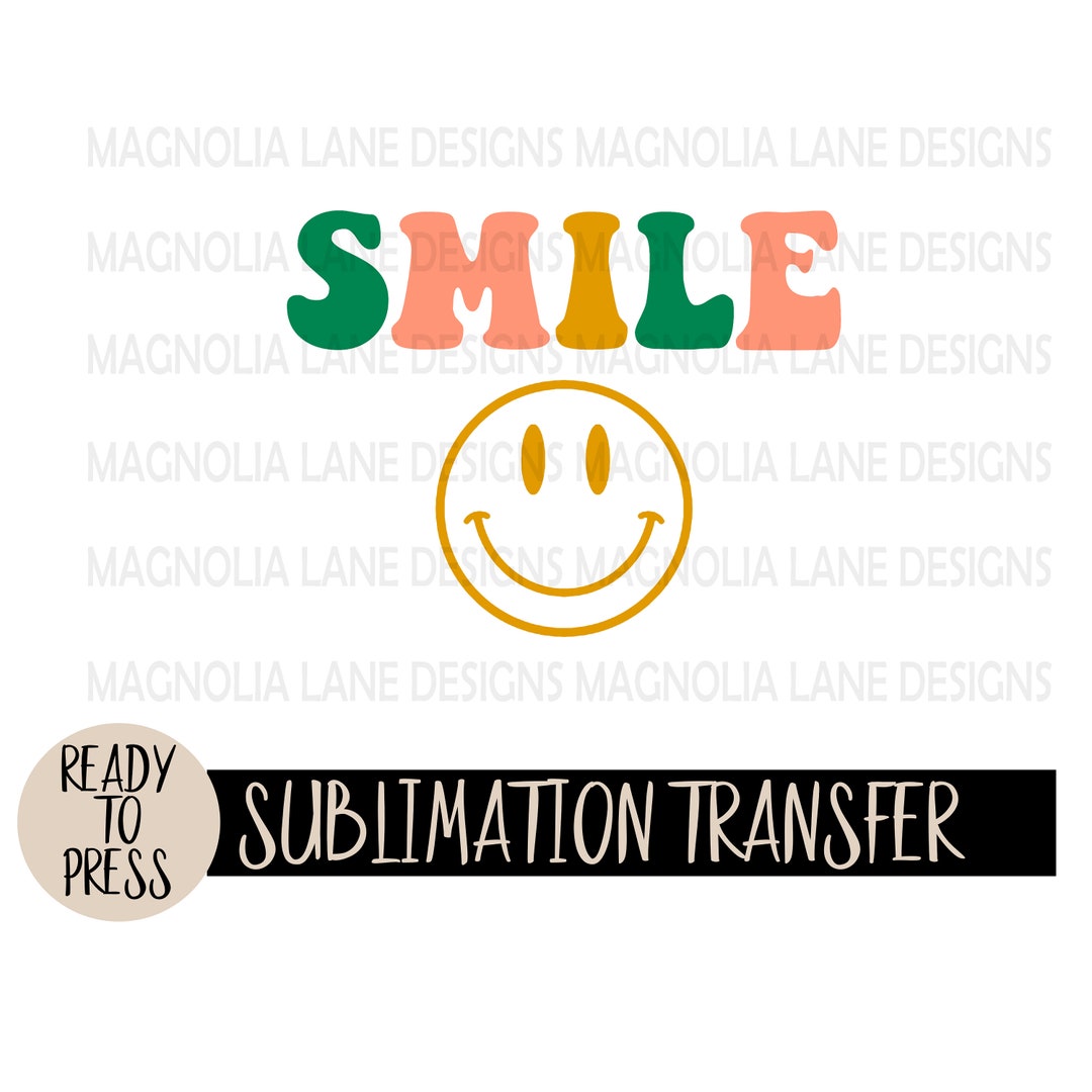 SMILEY Ready to Press Sublimation Heat Transfer, Retro, Happy Face ...