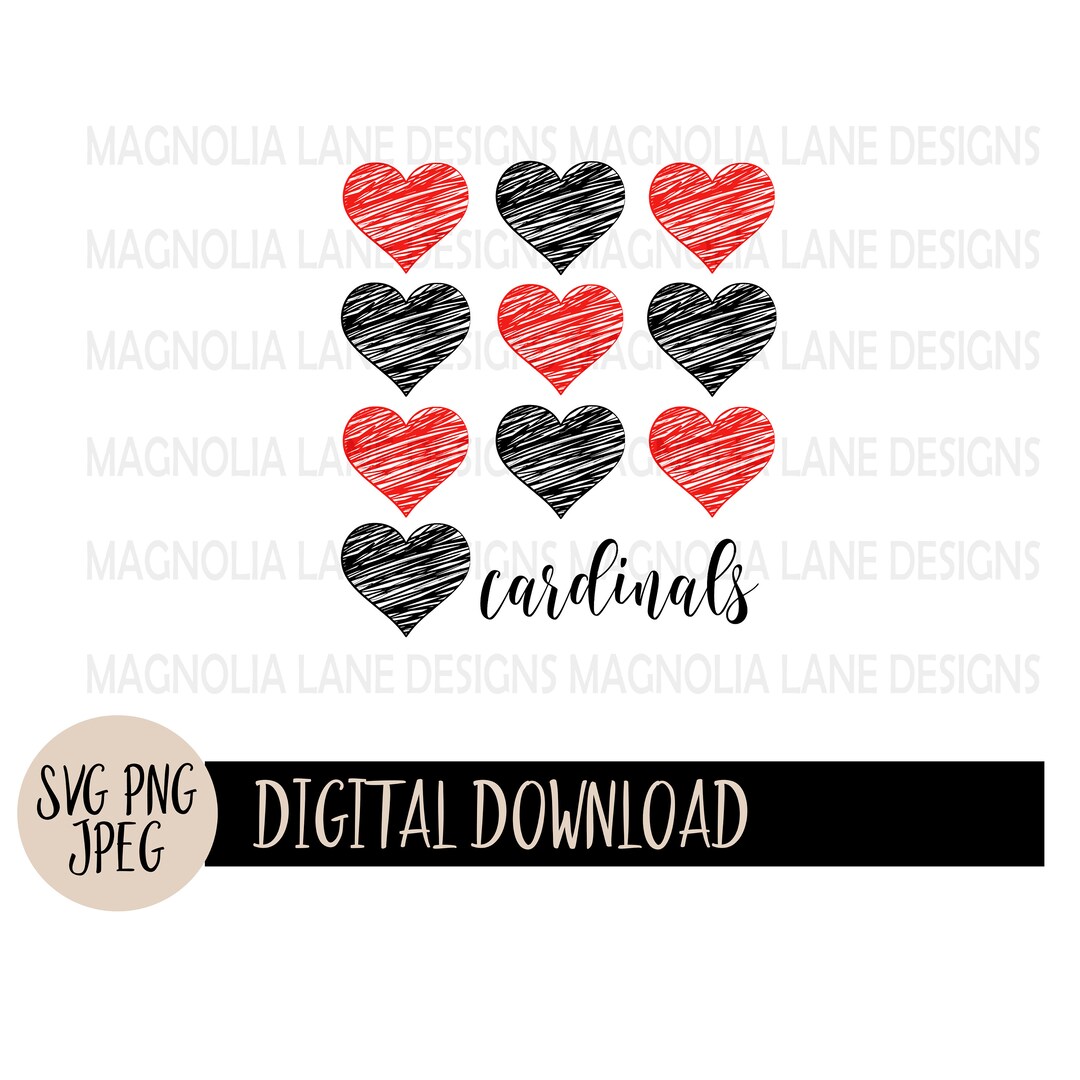 CARDINALS Scribble Hearts SVG, School Spirit, Cardinals, Mascot Svg ...