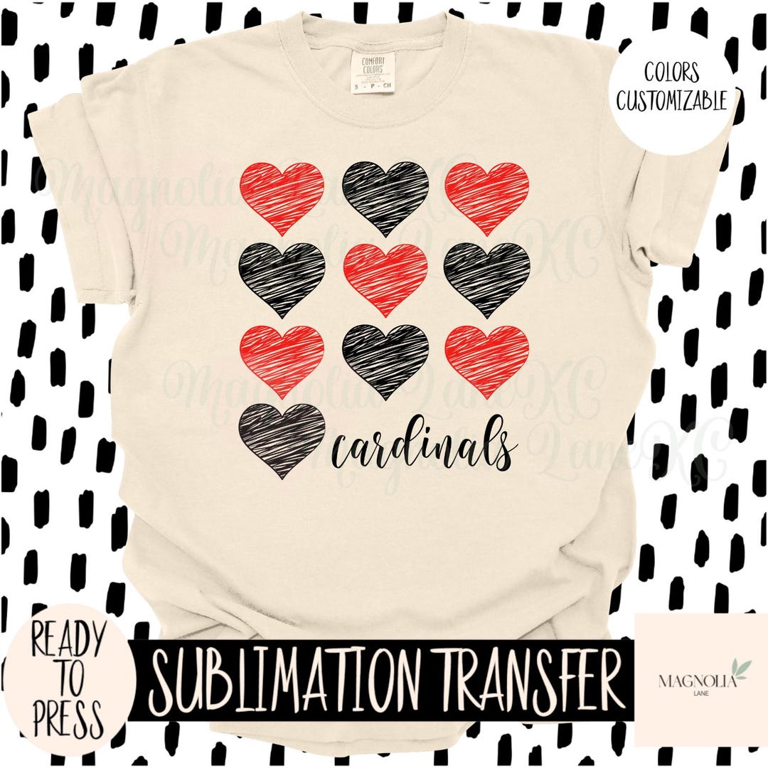 CARDINALS SCRIBBLED HEARTS Mascot Ready to Press Sublimation Heat ...