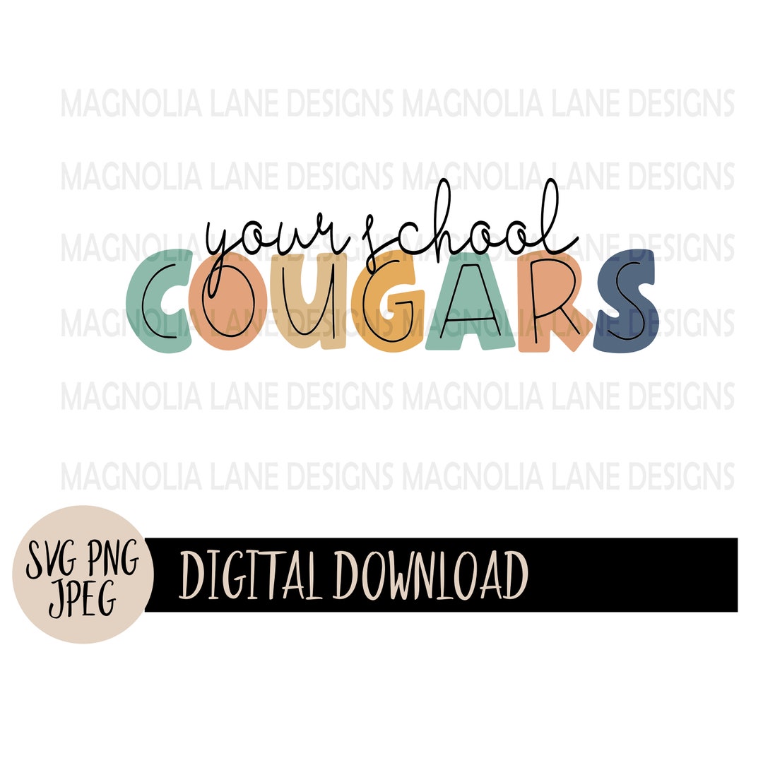 CUSTOM COUGARS SVG, Your School, School Mascot, Bubble Font ...
