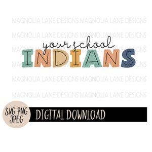 CUSTOM INDIANS SVG, Your School, School Mascot, Bubble Font ...