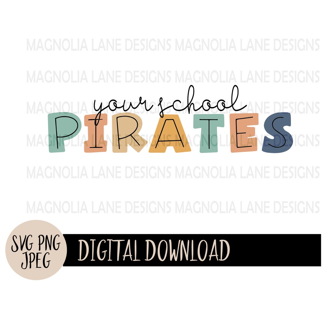 CUSTOM PIRATES SVG, Your School, School Mascot, Bubble Font ...