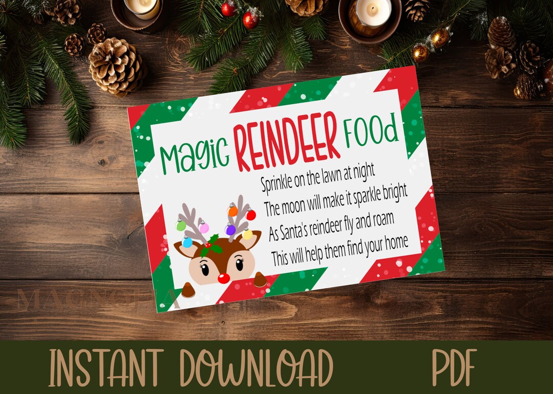 Magic Reindeer Food Tag Printable PDF Kids Class Favors School ...