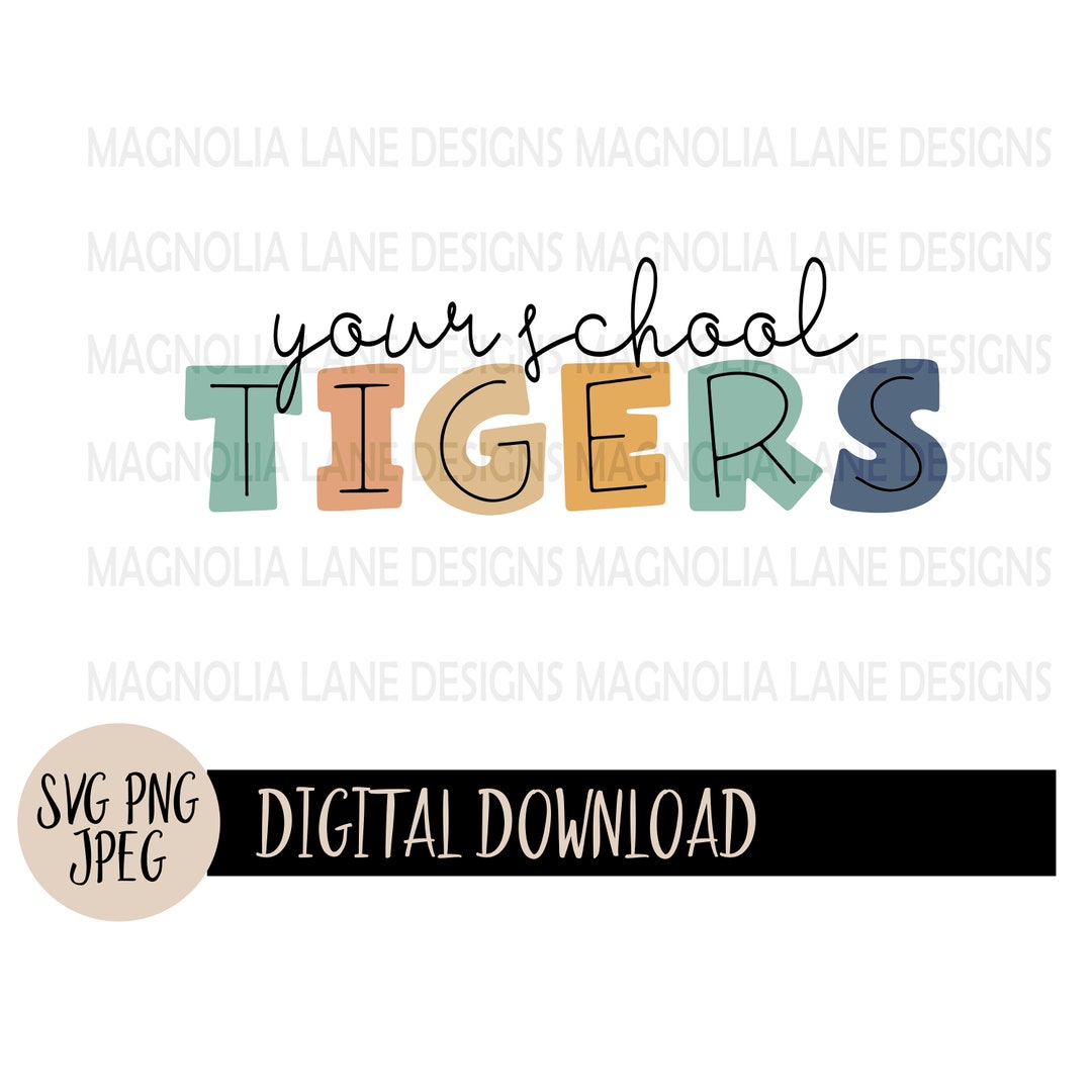 CUSTOM TIGERS SVG, Your School, School Mascot, Bubble Font, Handwritten ...