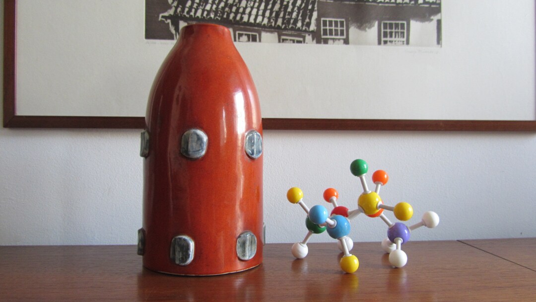 Mid-century Modern Porcelain Design Vase - Orange/redish Glossy Glaze ...