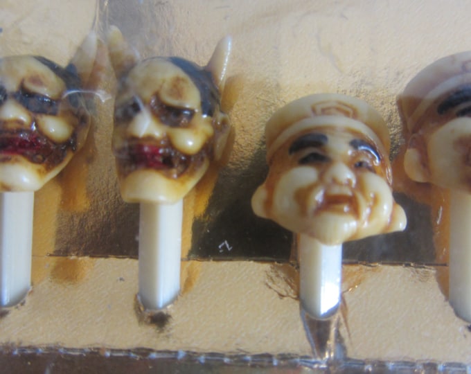 Vintage Plastic Faux Ivory Party Picks, Kabuki Theater Masks, Original ...