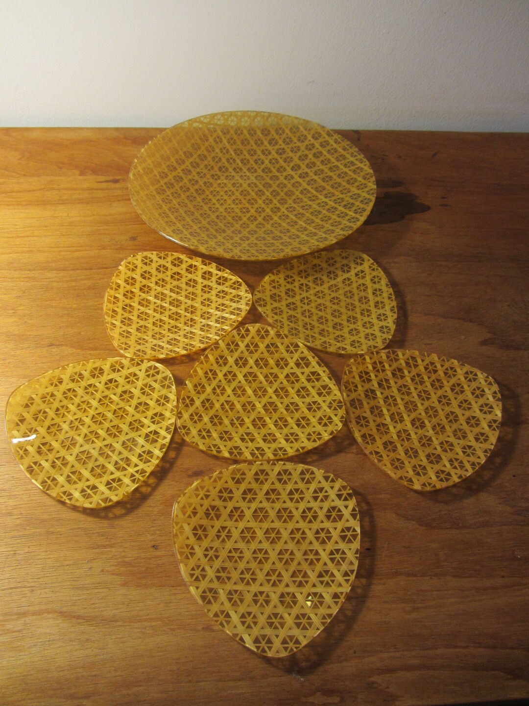Vintage Set of One Round Serving Dish and Six Triangular Smaller Dishes ...