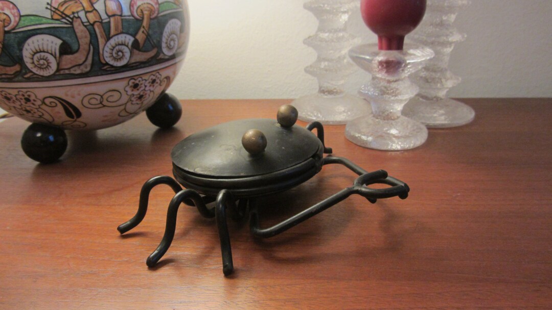 Mid-century Modern Hand-made Black Metal Crab Ashtray With Lid, or ...