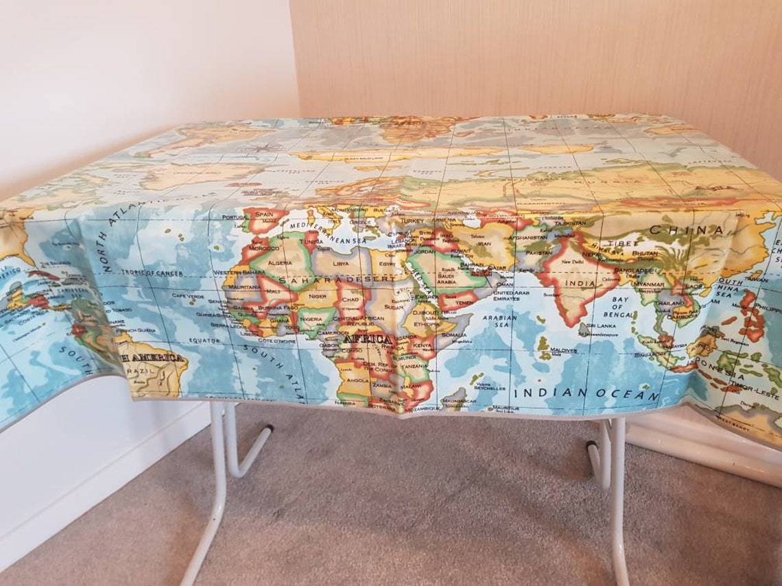 Atlas world map oilcloth tablecloth | Etsy