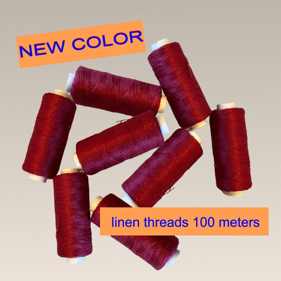 Linen Thread Claret X 100 Meters Spool Set of 1/5/10 Spools Czech Linen ...
