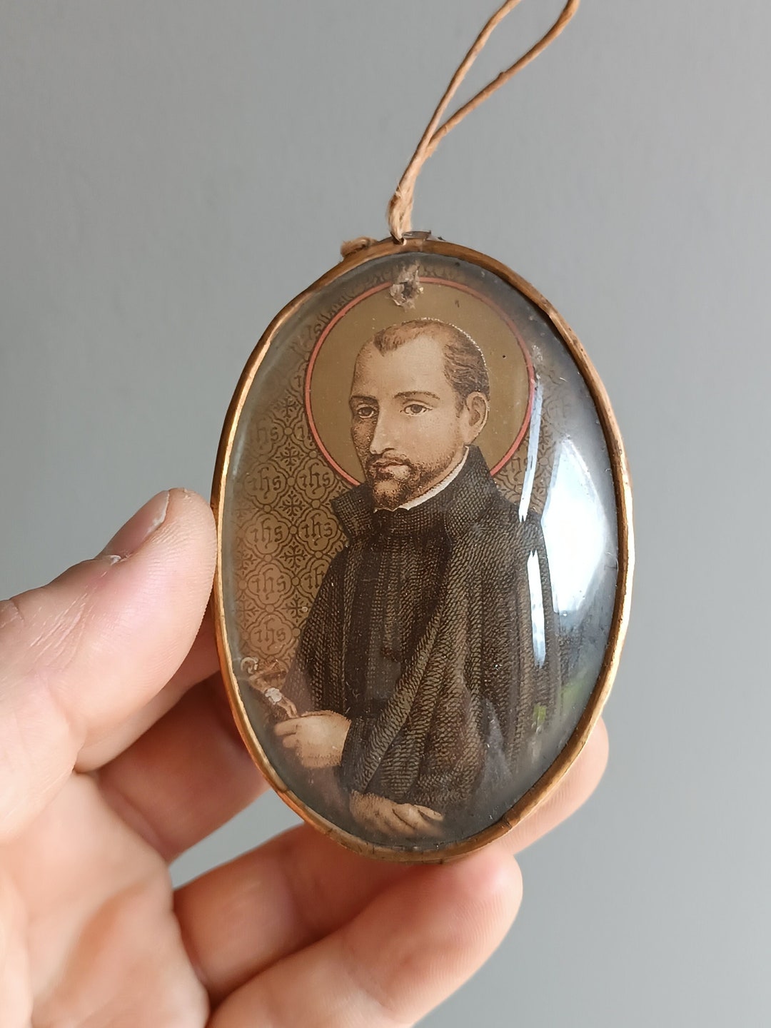 Antique French Medallion Frame Portrait of Saint Francis Regis Under ...