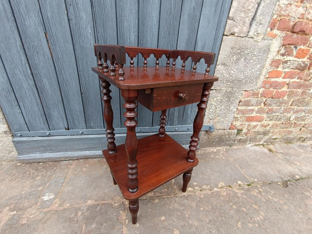 Vintage Side Table With Drawer and Shelf Mahogany Stained Turned Wood ...